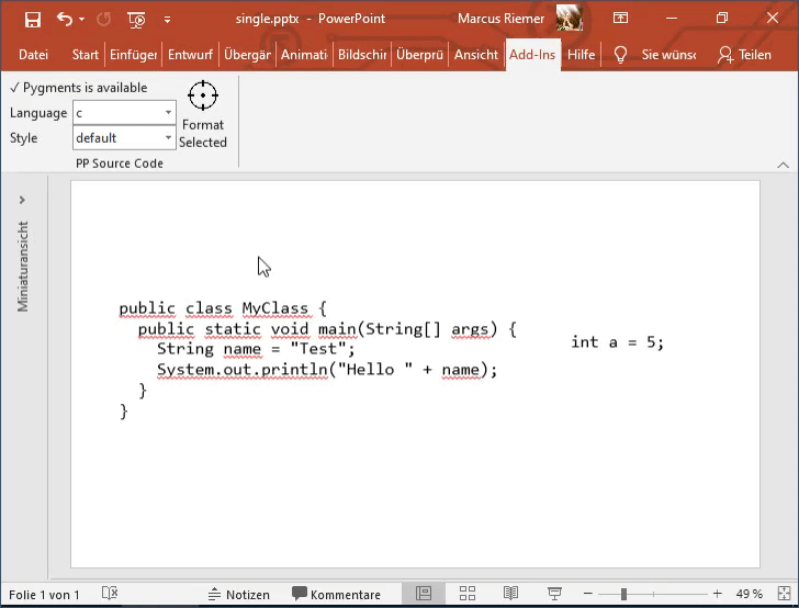 Github - Marcusriemer Powerpoint-source-code-format: Uses Pygments To